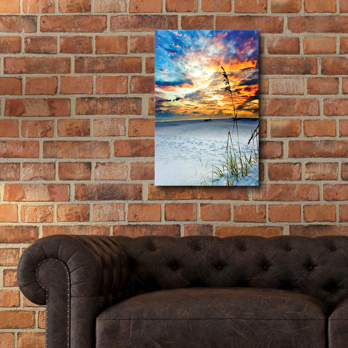 Highland Dunes 'Fiery Burning Red Clouds Sunset Footprints' by Ezra Tanner, Acrylic Glass ...